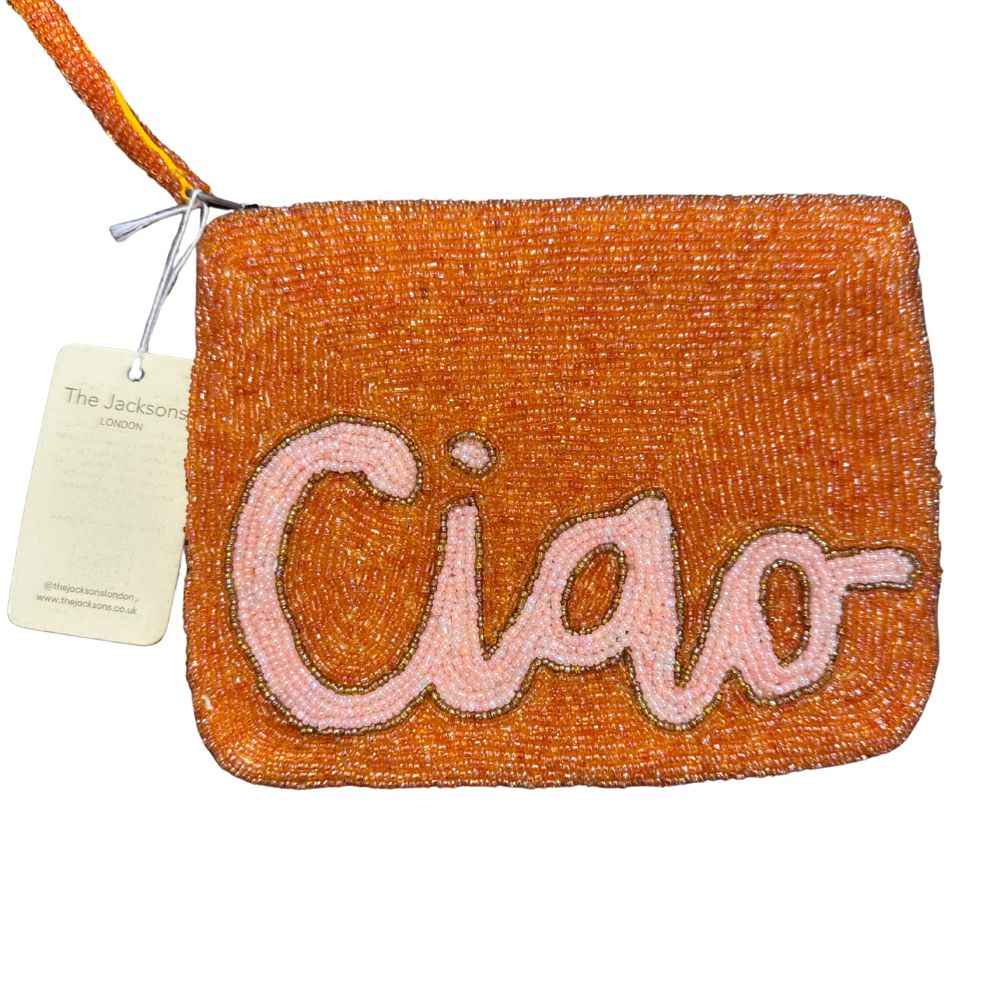 The Jacksons | Ciao Mini Beaded Purse | Pale orange / Pink / Gold ...